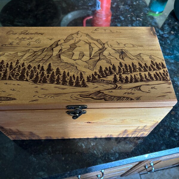 Personalized Rustic Cedar Keepsake Box | Laser Engraved Mountain Scene ...