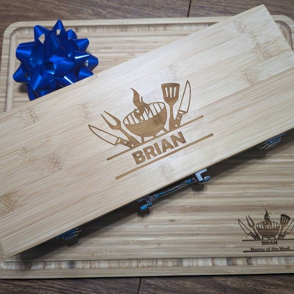 Personalized Complete BBQ Grill Tool Kit Set With Wood Case - Custom ...