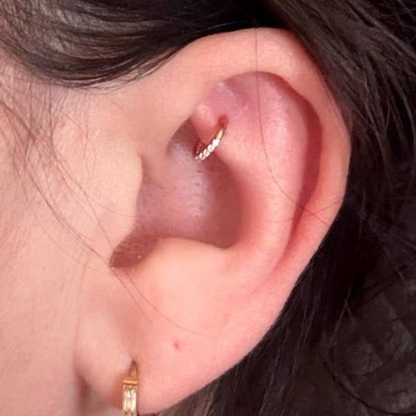 14K Solid Gold Vertical Helix Piercing/hidden Rook Dangle Earring ...