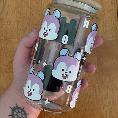BTS Iced Coffee Glass BT21 Minini Heads Beer Can Glass BTS BT21 Gifts ...