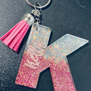 Custom Initial Keychain Ombré Glitter Keychain With Name Purse Charm ...