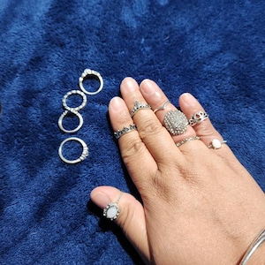 15pc Gothic Stacking Ring Set With Adjustable Raw Black Tourmaline Ring ...