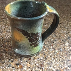 Coffee Mug Handmade Pottery Leaf Hand 10-12 Oz - Etsy