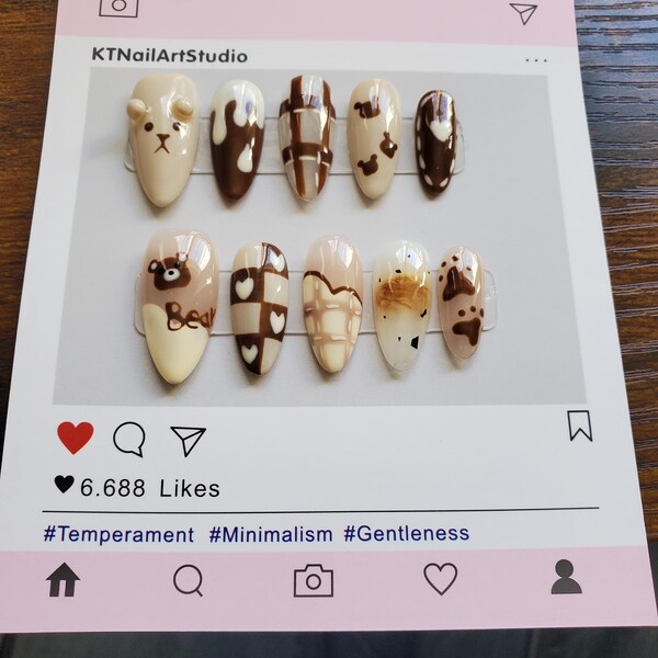 Pink Sugar Kitty Press on Nailkawaii Hand Painted Reusable Nailscute ...