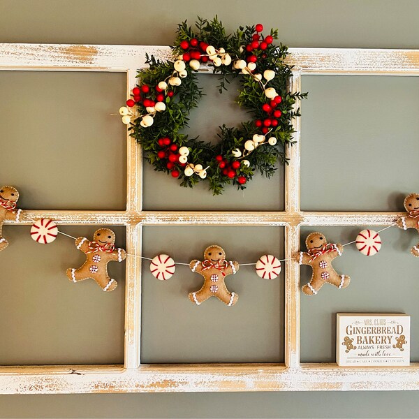 Felt Gingerbread Man Ornament, Peppermint Gingerbread Man, Christmas ...