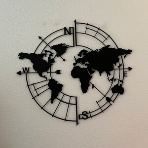 Metal World Map Compass, Metal Wall Decor, Art Work, World Map Wall Art ...
