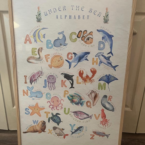 Sea Animal Alphabet Digital Wall Art Print, Ocean Animal Alphabet ...