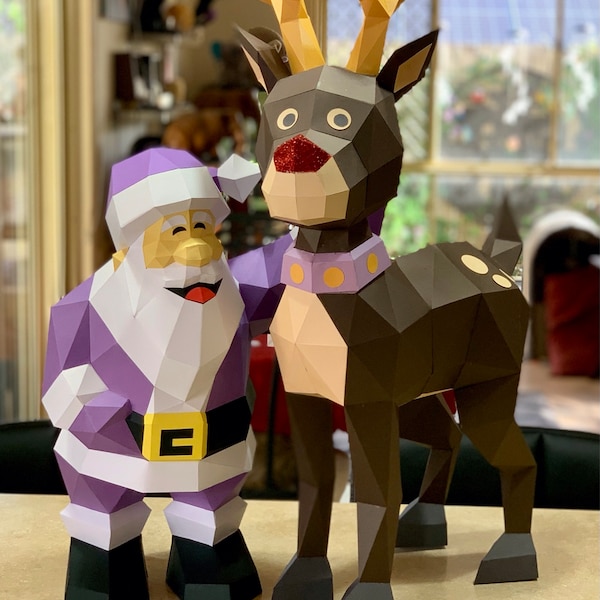 Reindeer Papercraft 3D Rudolph Paper Craft PDF, SVG Template, Low Poly ...