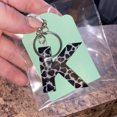 Cow Print Letter Keychain L Resin Keychain L Animal Print L ...