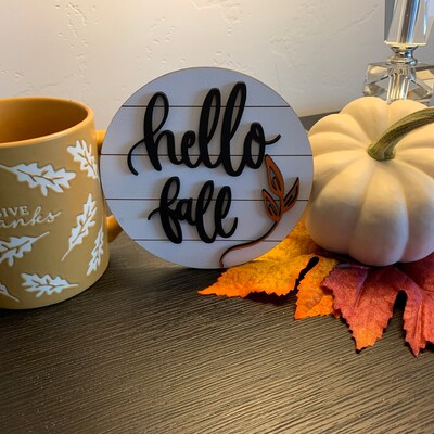 Hello Fall Tier Tray Fall 3D Mini Signs Pumpkin Fall Decor Seasonal ...