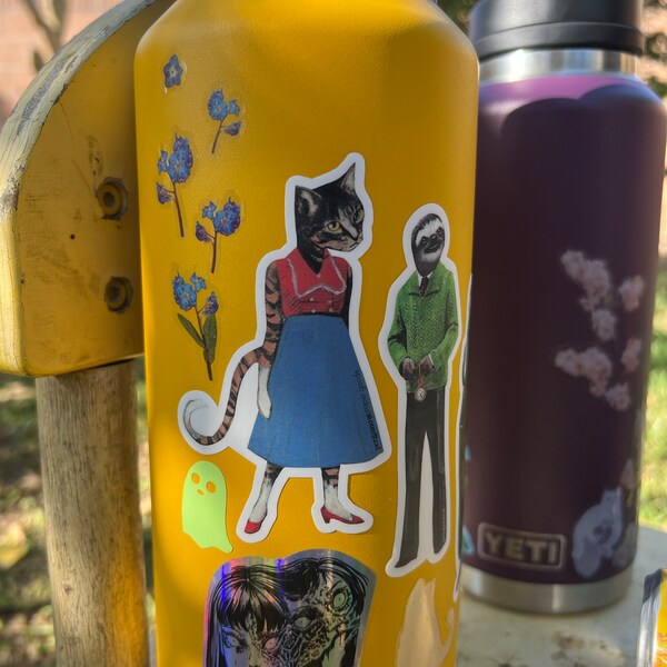 Cat Vinyl Sticker, Unique Waterproof Weird Stickers, Car Laptop Sticker ...