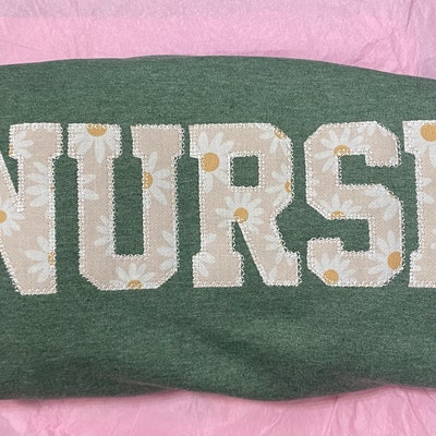 Nurse Embroidered Fall Floral Applique Sweatshirt Simple Doctor ...