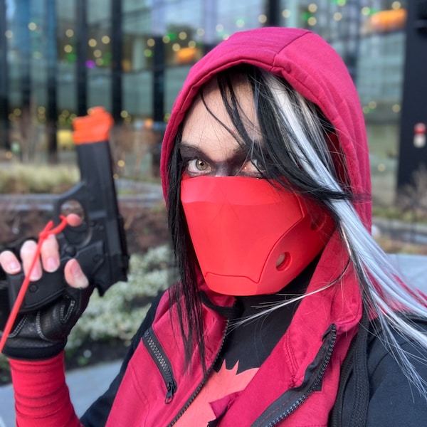 Red Hood Outlaw Cosplay Red and Black Detachable Costume Mask - Etsy