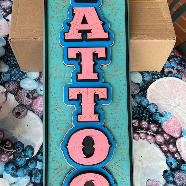 Tattoo Sign LED Custom Handmade LED Tattoo Sign Laser-cut Wooden Light ...