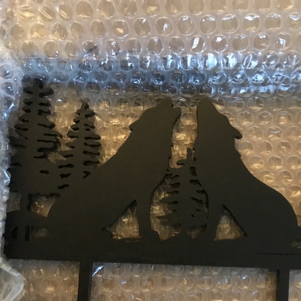 Personalised Wooden Wedding Cake Topper Silhouette Howling Wolves Firs ...