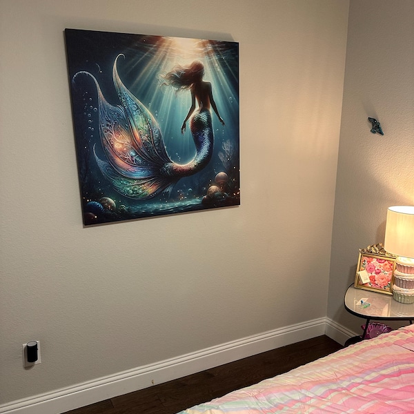 Mermaid Canvas Art Print, Coastal Beach House Decor, Wall Art, Mermaid ...