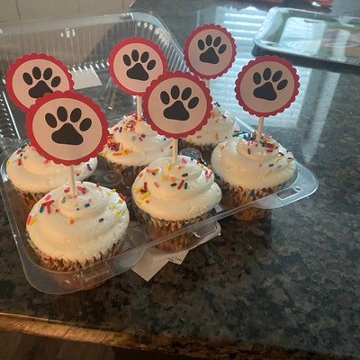 12 Paw Print Cupcake Toppers, Dog Birthday, Adoption Party, Pooch Party ...
