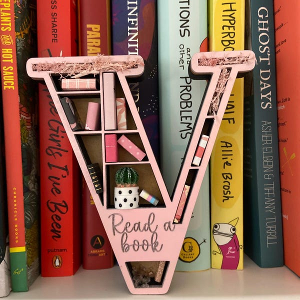 Custom Alphabet Letter Initial Book Lover Miniature Bookshelf Book Nerd ...