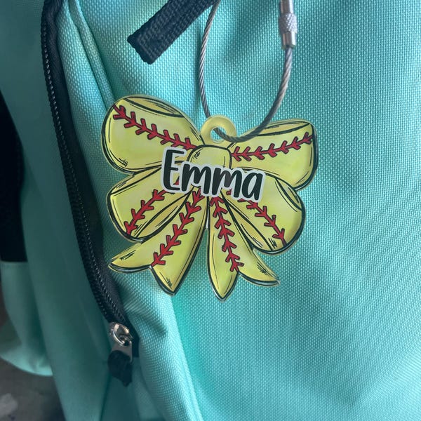 Personalized Girls Sports Bag Tag - Custom Name Tag With Bow - Cheer ...