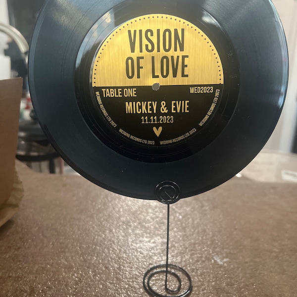 REAL 7" Vinyl Record Wedding Table Numbers/ Names - Metallic Gold Label ...
