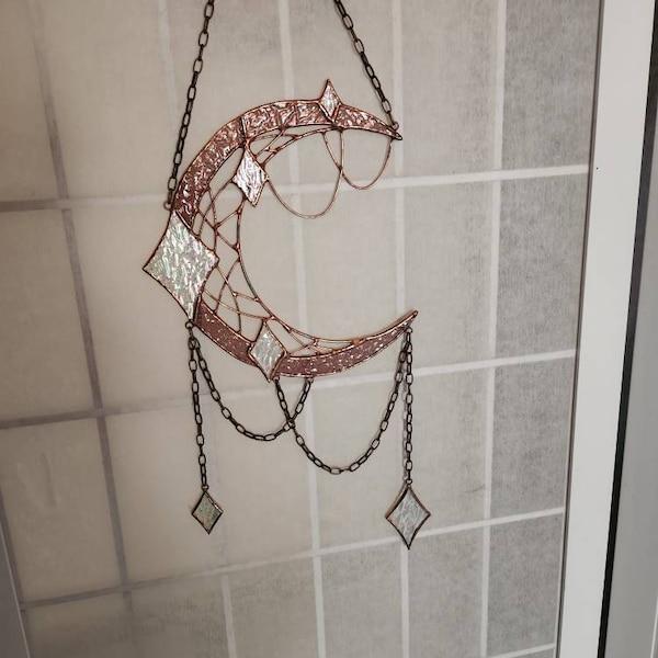 Dreamcatcher Moon With Stars Moon Decor Stained Glass Moon Wall Decor ...