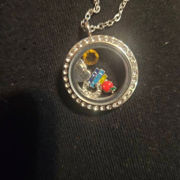 Graduation Floating Charm Locket Necklace, Class of 2025 Necklace ...