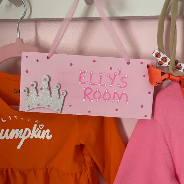 Princess Crown Door Sign, Personalized Wood Cutout Design, Girl's Room ...