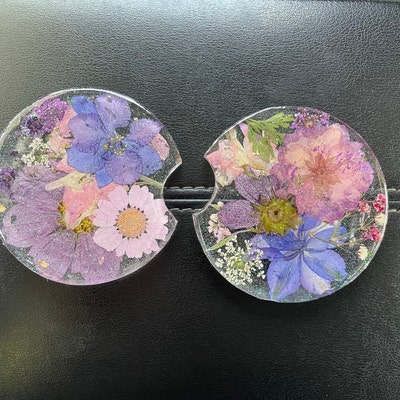 Pressed Flower Car Coasters, Set of 2, Floral Car Coasters, Car ...