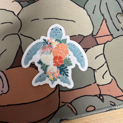 Sea Turtle With Flowers Clear Vinyl Sticker Ocean Stickers Surf Sticker ...