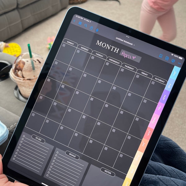 Monthly Planner Goodnotes Template, Monthly Dark Planner Page, Monthly ...