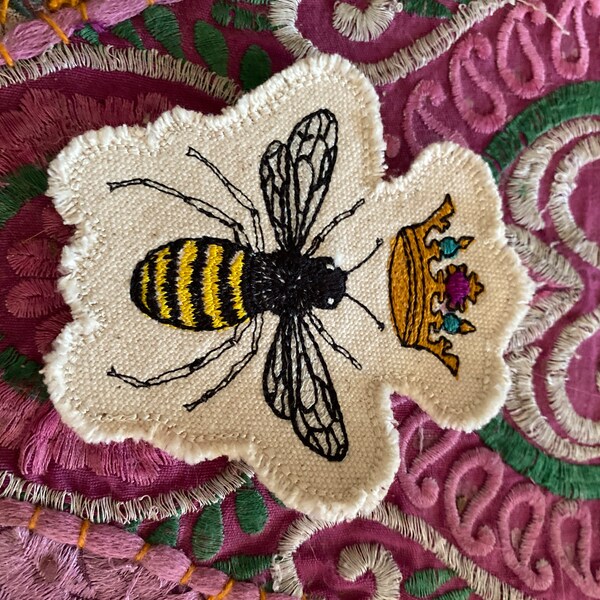 Queen Bee Embroidered Patch Bee Canvas Patch - Bee Patch - Etsy