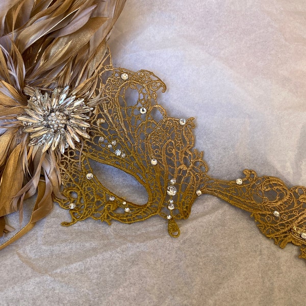 Gold Feather Mask- Masquerade Mask- Halloween- Mardi Gras - Etsy