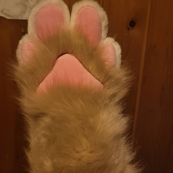 White and Purple Wolf Paw Gloves, Fluffy Kitten Fursuit Paws, Fox Paw ...