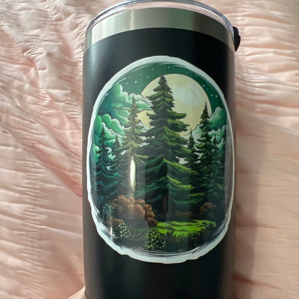 Pine Tree Vinyl Sticker: Full Moon Cedar Forest, Waterproof Decal - Etsy