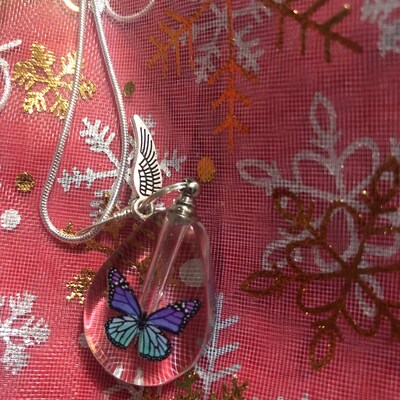 Crystal Glass Urn Purple Blue Butterfly Angel Wing Bottle - Etsy