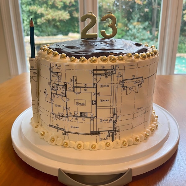 Architectural Technical Drawing Edible Cake Topper – Black on White ...