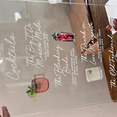 Custom Cocktail Menu Personalized Drinks Sign Acrylic Wedding Sign His ...