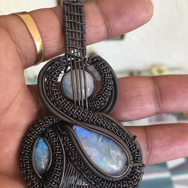 Rainbow Moonstone Pendant Copper Wire Wrapped Pendant Wrapping Gemstone ...