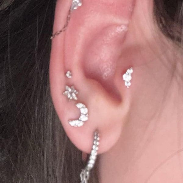 Titanium Vertical Dangle Hidden Helix Piercing, Threaded Flat Back Stud ...