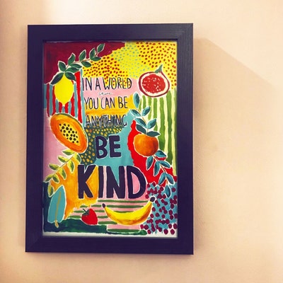Be Kind Poster, Wellbeing Print, Positive Quote, Tropical Abstract ...