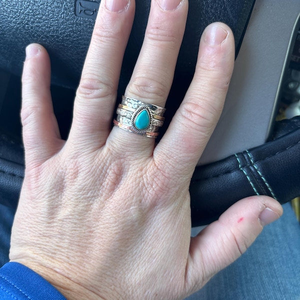 Turquoise Ring, Fidget Anxiety Ring, Sterling Silver Ring for Women ...