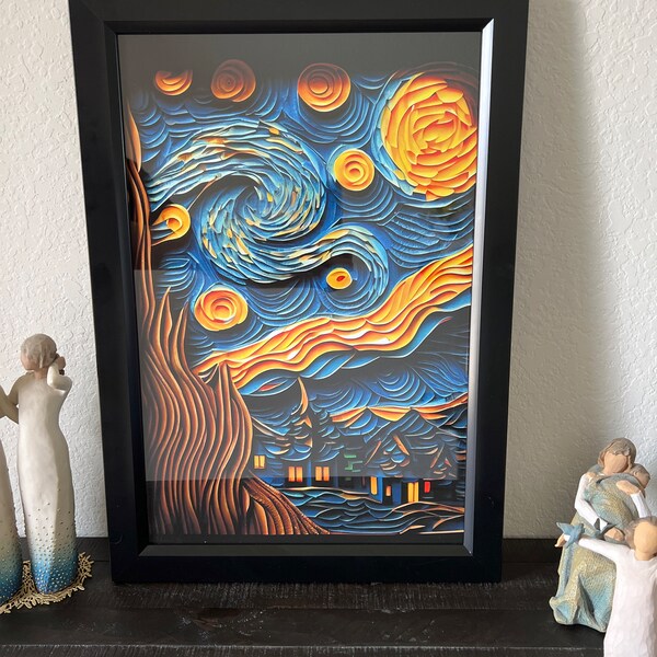 Starry Night Sky Landscape Art Print Colorful Night Sky Nature Living ...