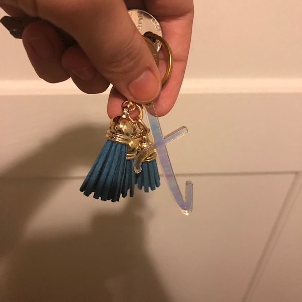 Individual Letter Keychain With Mini Tassels | Acrylic Initial Keychain ...