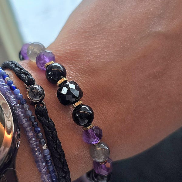 Aries Zodiac Gemstone Bracelet, Garnet Bracelet, Amethyst Bracelet ...