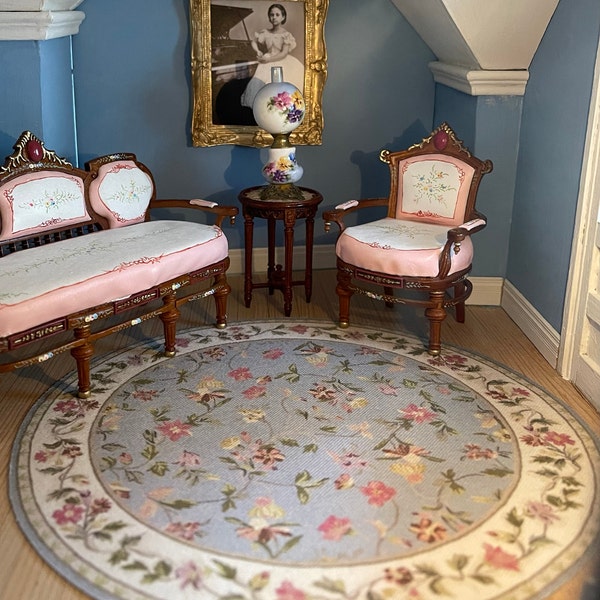 Miniature Blue Floral Round Dollhouse Rug in Sizes for Many Scales - Etsy