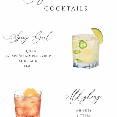 Watercolor Signature Cocktail Sign - Etsy