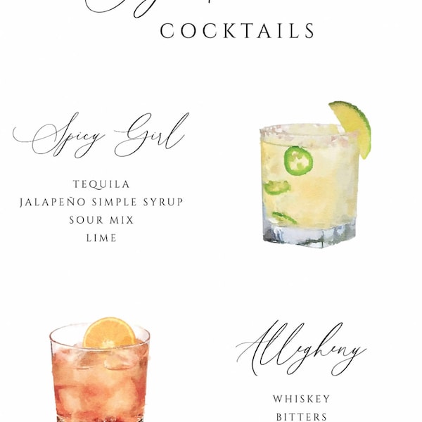 Watercolor Signature Cocktail Sign - Etsy