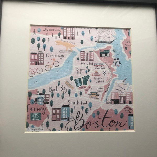 BOSTON Map Illustration, City Street, Massachusetts Gift, Wall Art ...