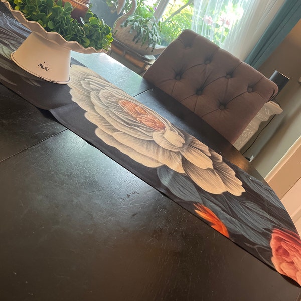 Floral Table Runner - Stunning Flowers on Black Canvas, Spring Table ...