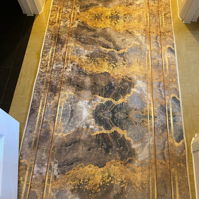 Gold Fur Carpet, Beige With Gold Feather Rug, Leather Sole Rug, Faux ...